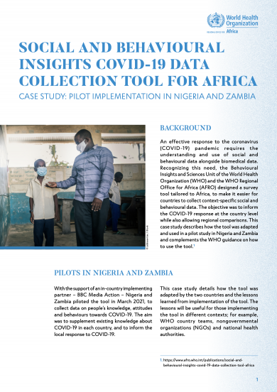 Social and behavioural insights COVID-19 data collection tool for Africa - Case study: Pilot ...
